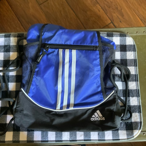 adidas | Bags | Adidas Blue And Black Backpack With Classic Stripes ...